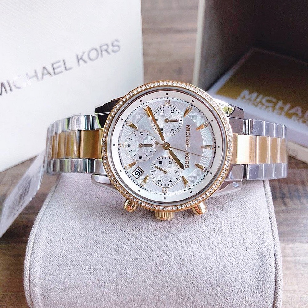 Đồng Hồ Michael Kors Nữ MK6474 Dây Demi Viền Đính Đá 37mm Chính Hãng