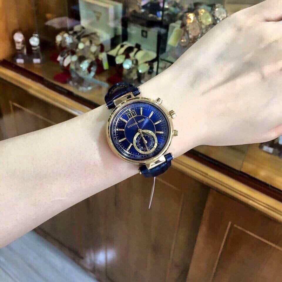 Đồng Hồ Nữ Michael Kors Dây Da Xanh MK2425 39mm Quartz Chính Hãng