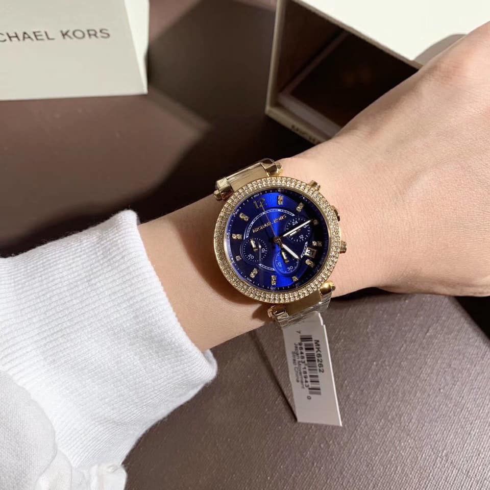 Đồng Hồ Michael Kors Nữ MK6262 Dây Kim Loại Vàng Mặt Xanh 39mm