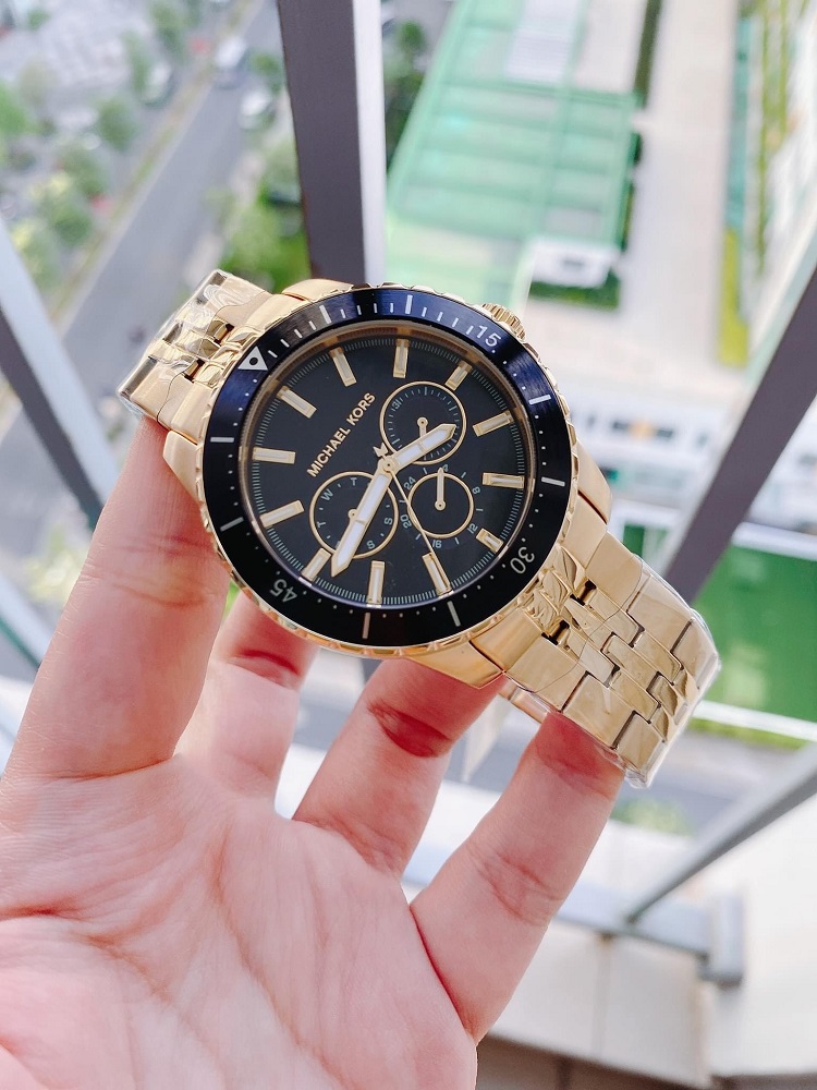Đồng Hồ Michael Kors Nam MK7154 Dây Kim Loại Vàng Mặt Đen 44mm