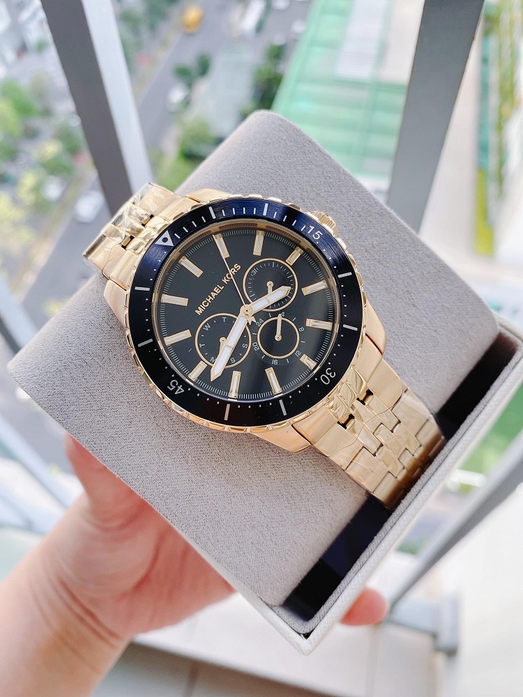 Đồng Hồ Michael Kors Nam MK7154 Dây Kim Loại Vàng Mặt Đen 44mm